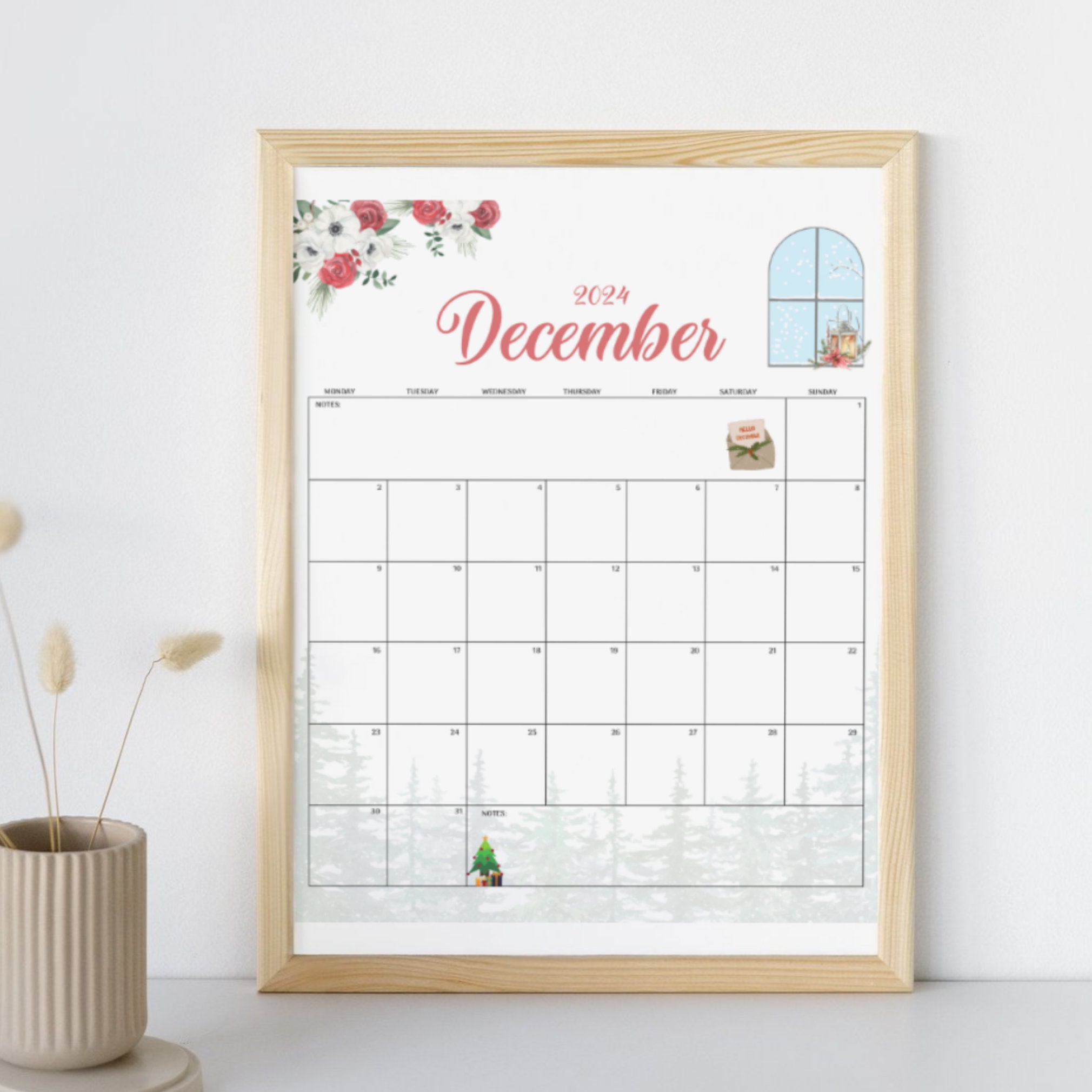 EDITABLE December 2024 Calendar, Christmas Planner, Beautiful Winter ...
