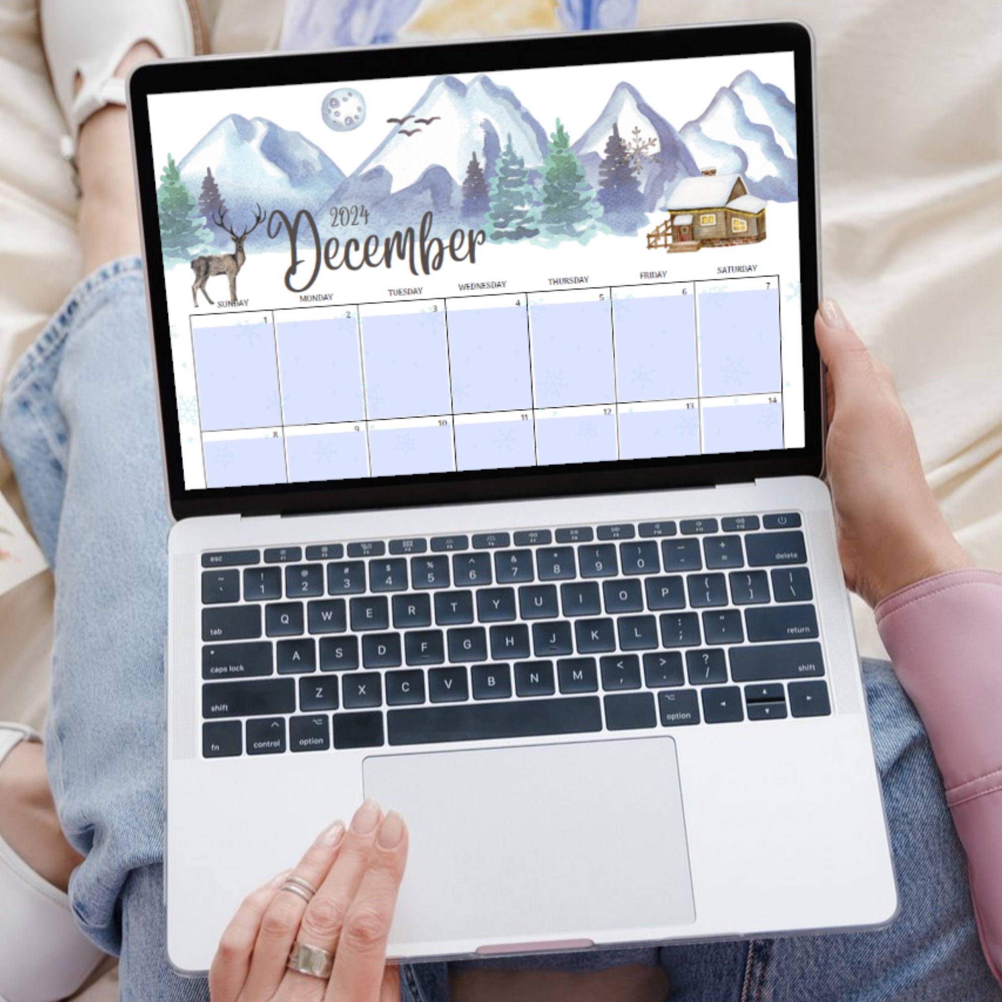 EDITABLE December 2024 Calendar, Beautiful Winter, Snowy Mountains ...