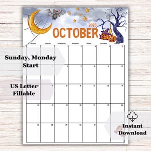 EDITABLE October 2025 Calendar, Happy Halloween, Kids Weekly Schedule ...