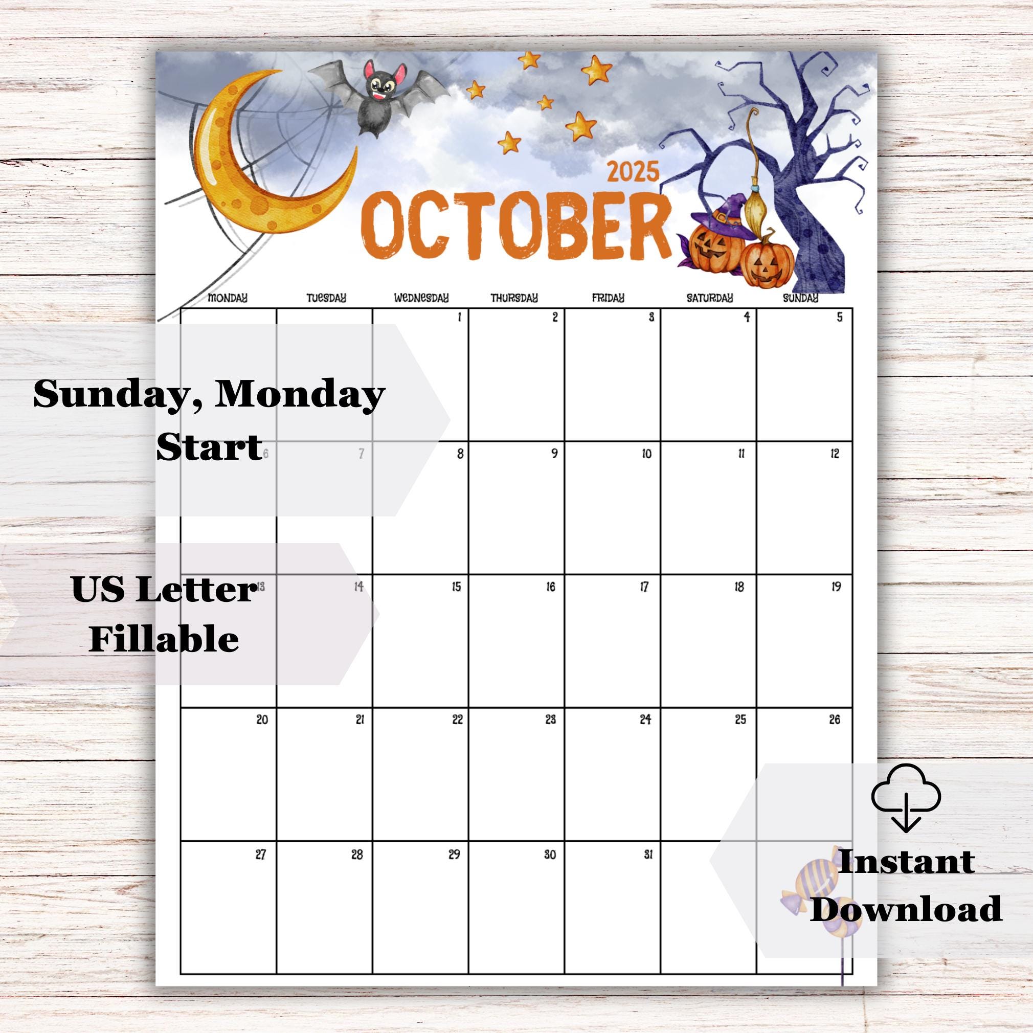 EDITABLE October 2025 Calendar, Happy Halloween, Kids Weekly Schedule ...