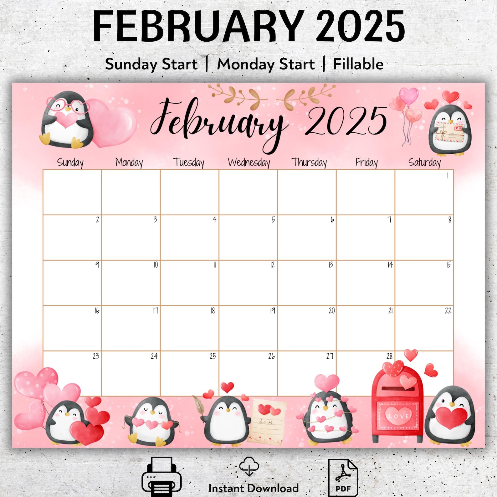 EDITABLE February 2025 Calendar, Valentine's Day, Homeschool, Loving ...
