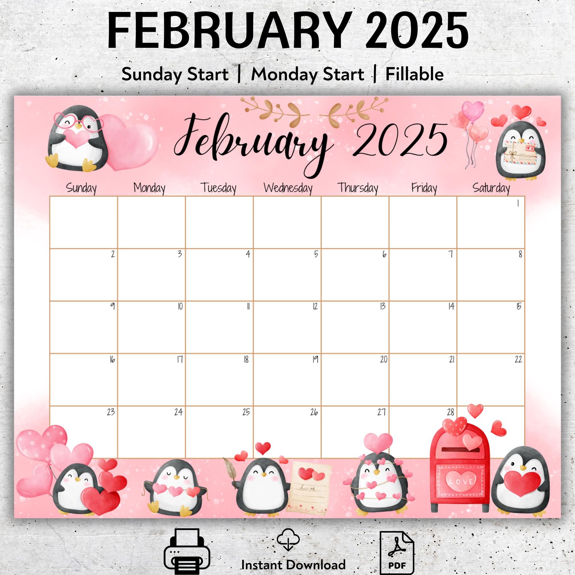EDITABLE February 2025 Calendar, Valentine's Day, Homeschool, Loving ...