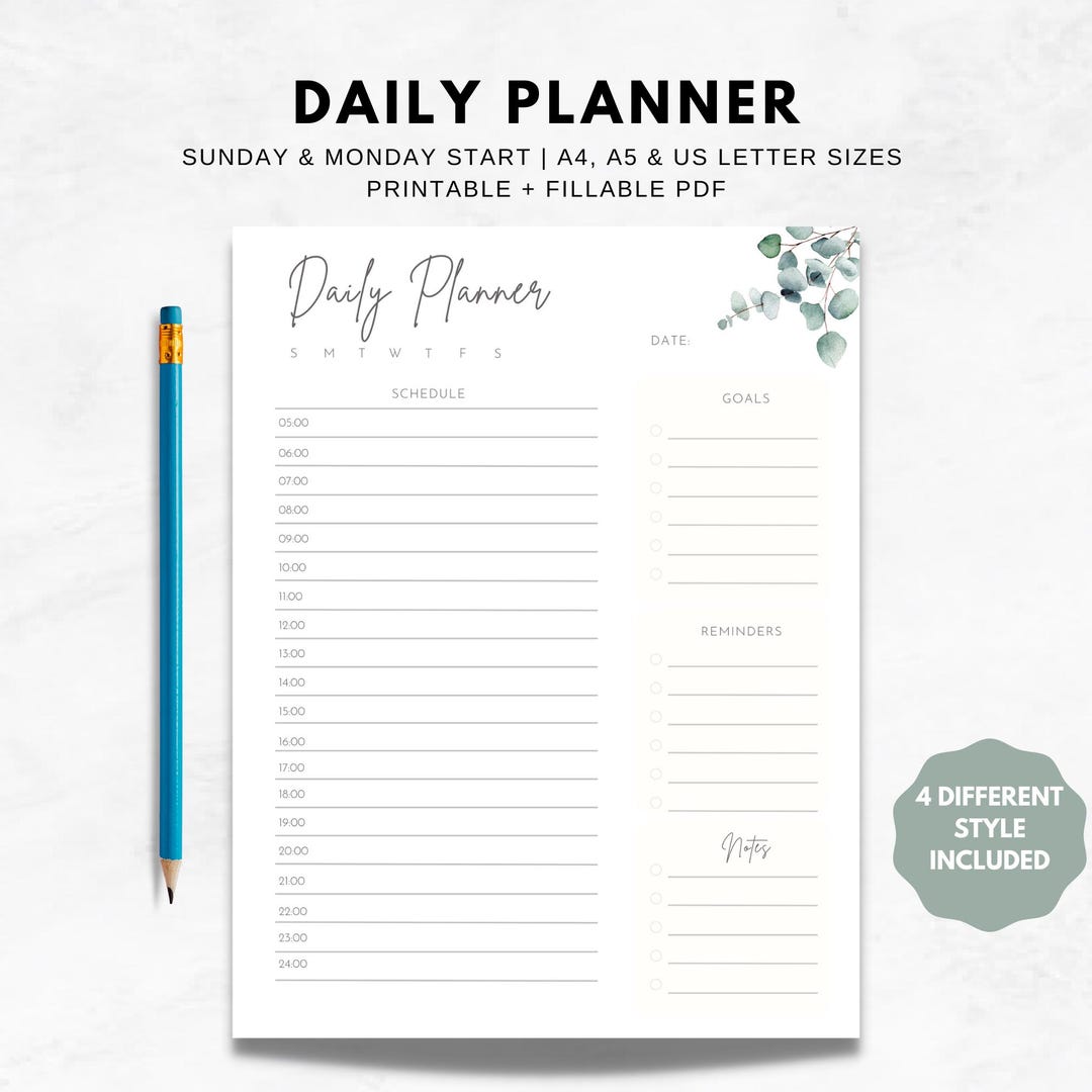 Daily Planner Printable, Daily Planner Inserts, Daily Schedule, Daily ...