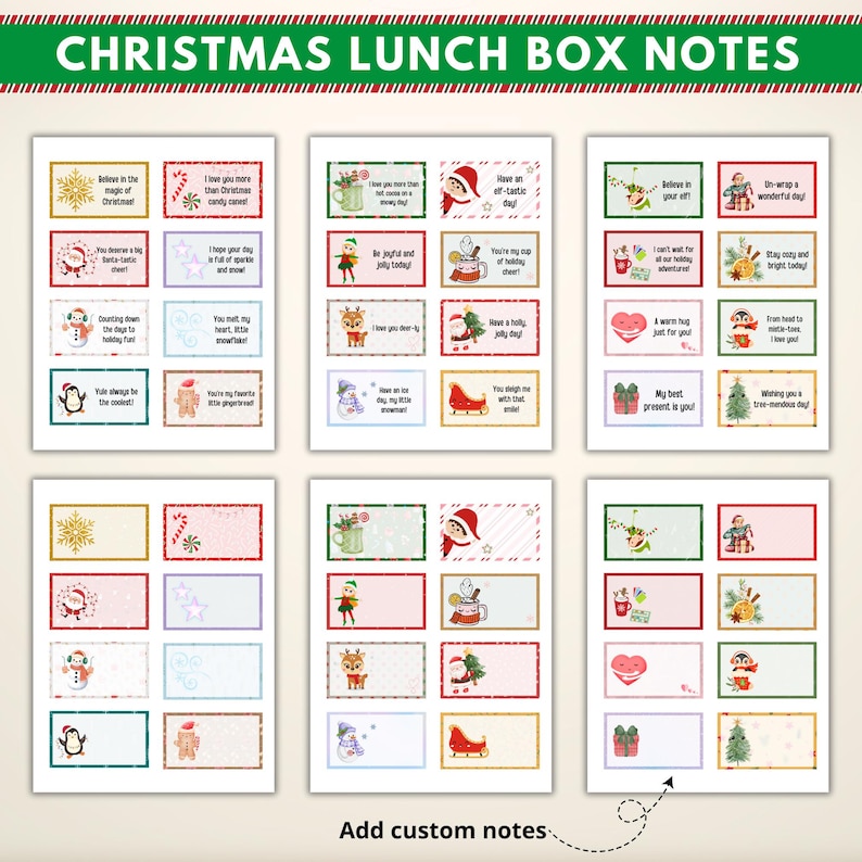 Printable Christmas Lunch Box Notes for Kids, Holiday Notes for Kids ...