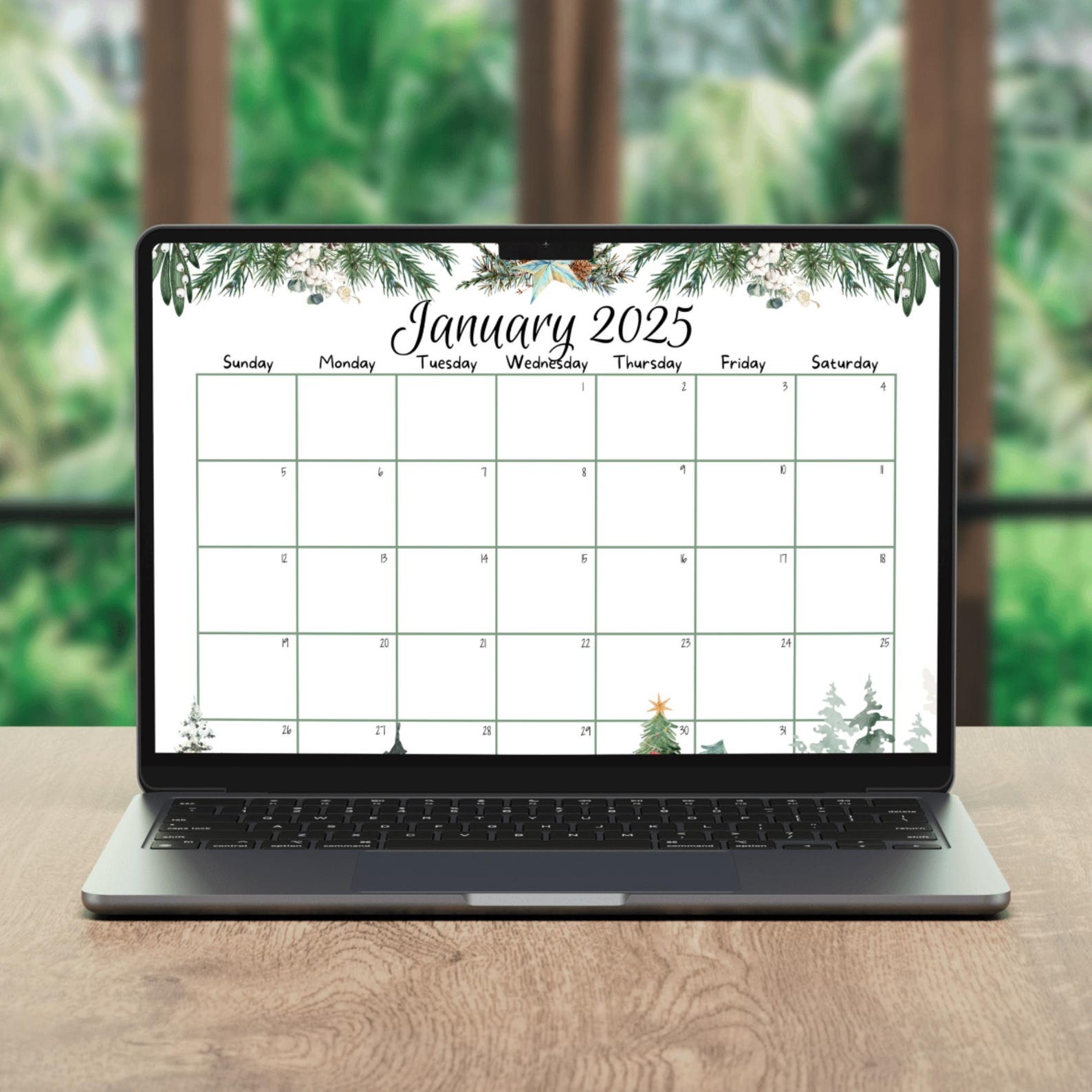 EDITABLE January 2025 Calendar, Snowy Pine Trees, Old Red Truck ...