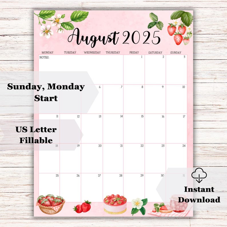 EDITABLE August 2025 Calendar, Printable Vacation Planner, Beautiful ...