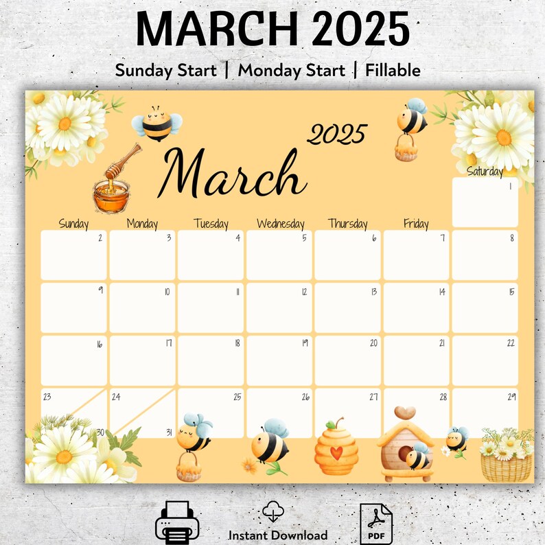Editable 2025 March Calendar, Printable Monthly Kids School Schedule ...