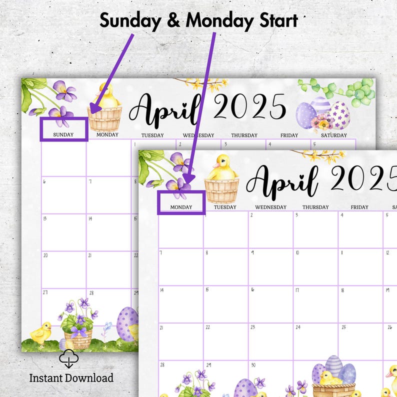 EDITABLE April 2025 Calendar, Happy Easter Day, Cute Ducks Chicken ...
