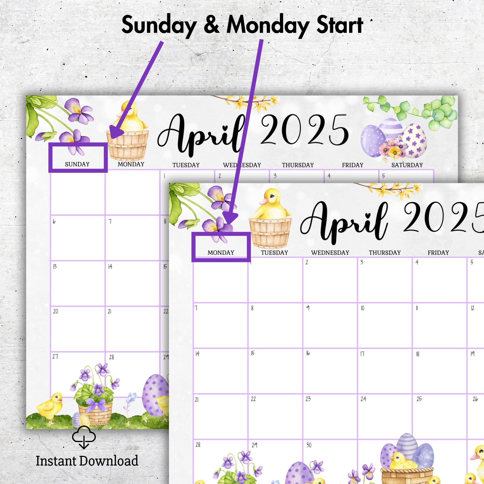 EDITABLE April 2025 Calendar, Happy Easter Day, Cute Ducks Chicken ...