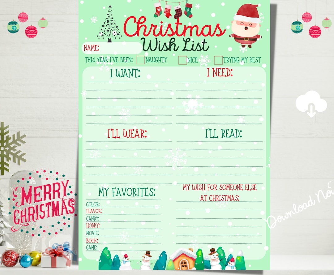 Christmas Wish List for Kids, Printable Holidays Wish List Template ...