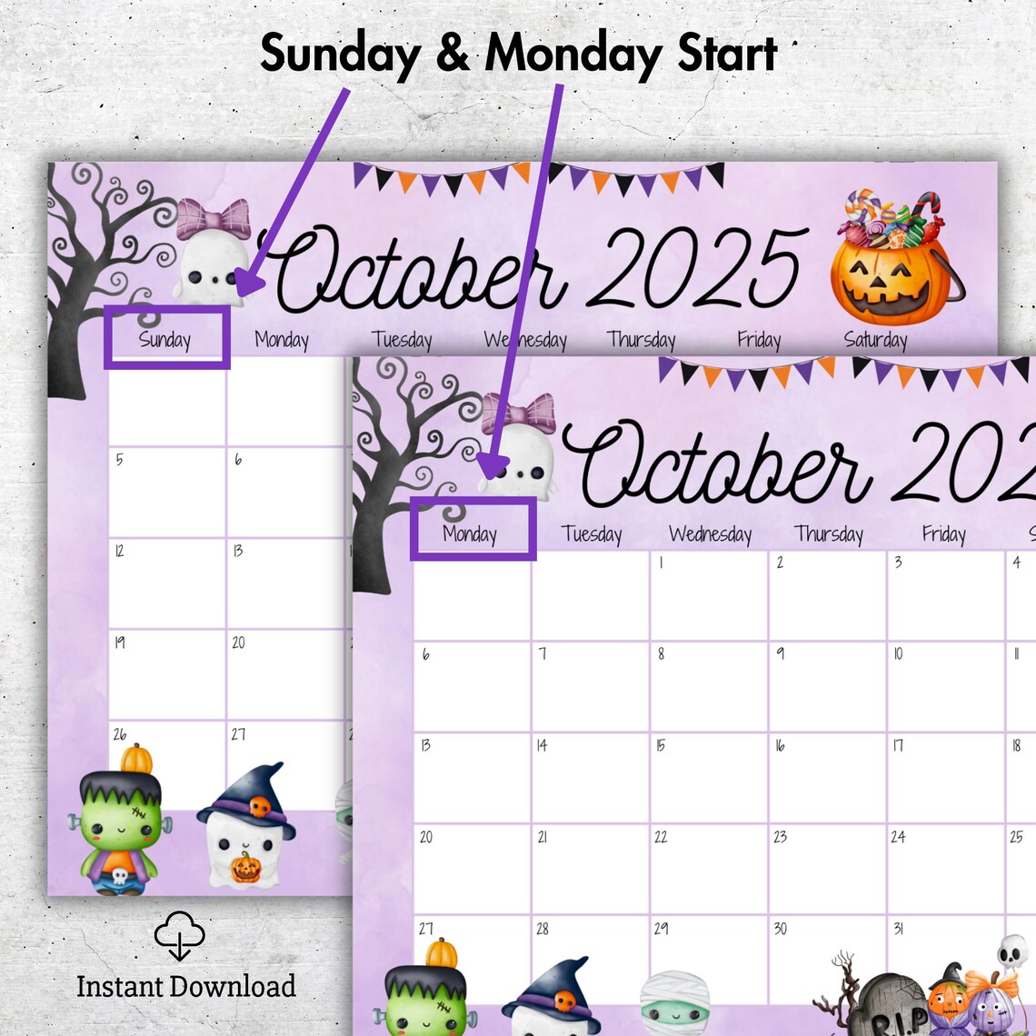 EDITABLE October 2025 Calendar, Happy Halloween, Pretty Ghost, Cute ...