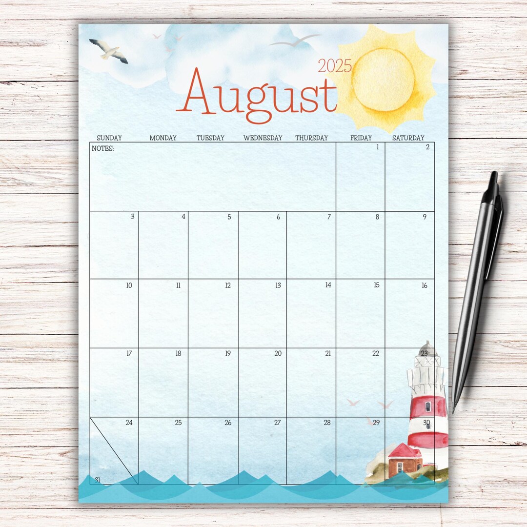 Printable August 2025 Calendar, Fillable August Planner, Homeschool ...