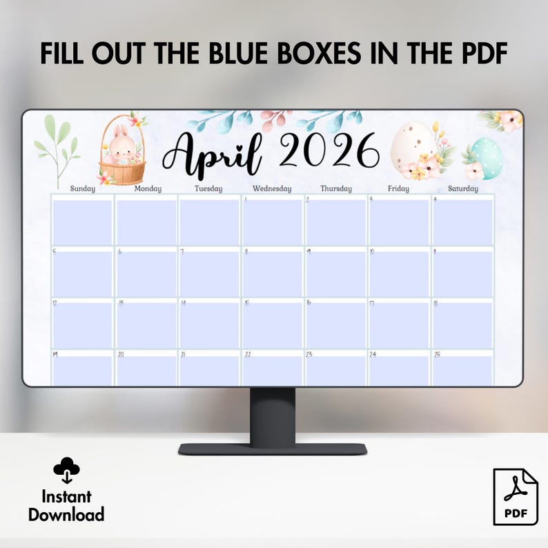 EDITABLE April 2026 Calendar, Happy Easter Day, Cute Bunnies, Printable ...