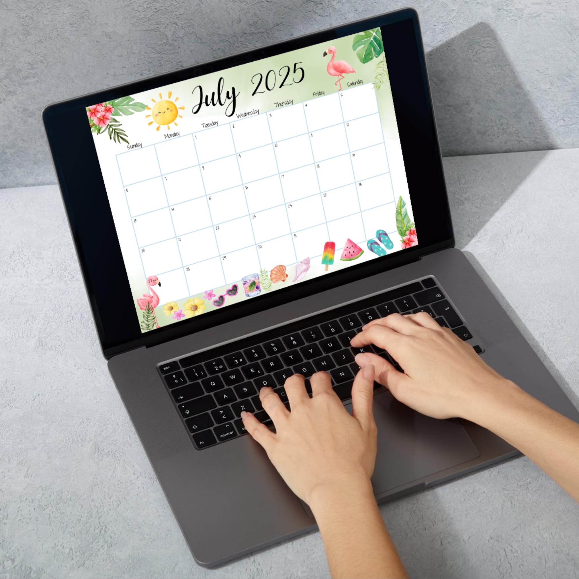 July 2025 Printable Calendar | Summer Theme Planner | Fillable PDF ...