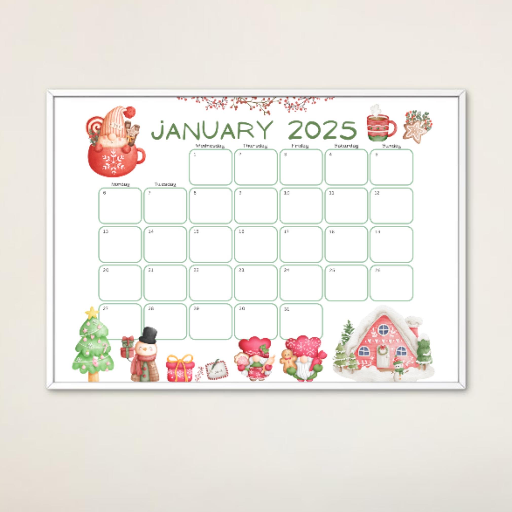 EDITABLE January 2025 Calendar, Cute Gnoms, Beautiful Winter, Happy New ...