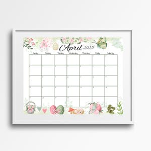 EDITABLE April 2025 Calendar, Happy Easter Day, Green Butterfly ...