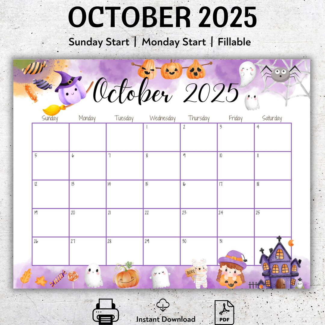 October 2025 Printable Calendar, Halloween Monthly Planner, Cute Spooky ...