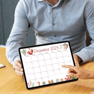 December 2025 Printable Calendar, Christmas Themed Monthly Planner ...