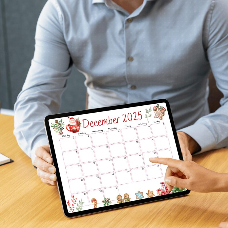 December 2025 Printable Calendar, Christmas Themed Monthly Planner ...