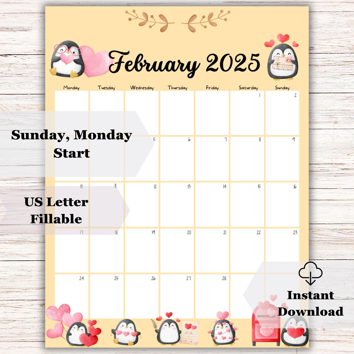 EDITABLE February 2025 Calendar, Printable February 2025 Monthly ...