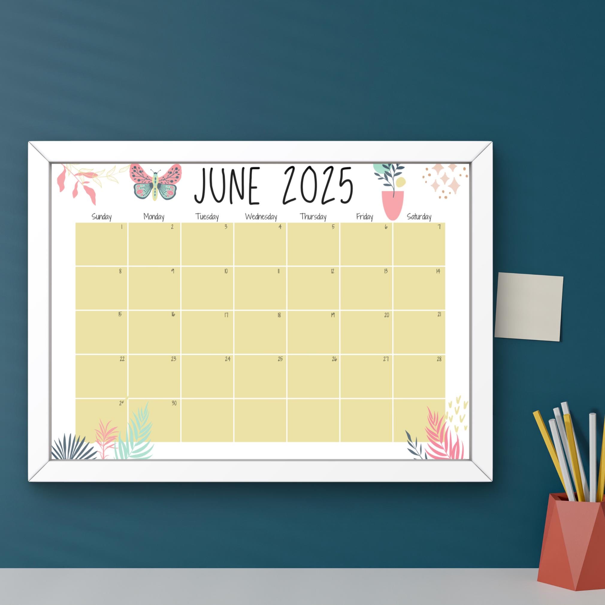 EDITABLE June 2025 Calendar, Beautiful Flowers and Butterfly, Printable ...