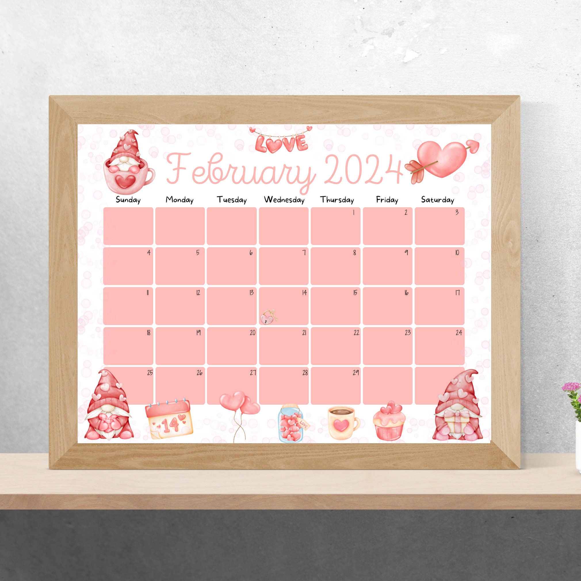 EDITABLE February 2024 Calendar, Homeschool Calendar, Valentine's Day ...