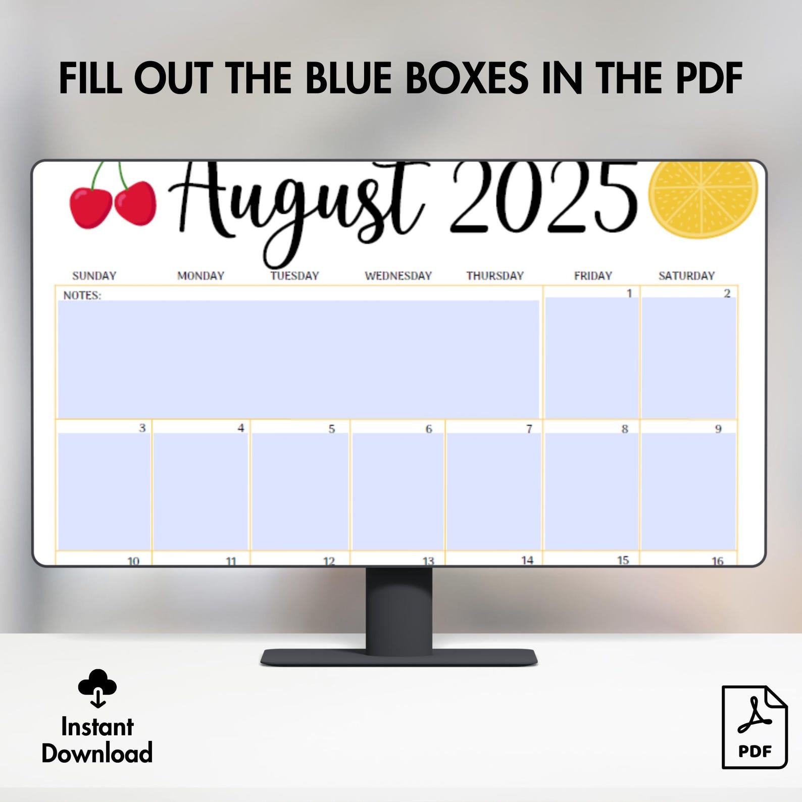 August 2025 Printable Calendar, Fruit Theme Monthly Planner, US Letter ...