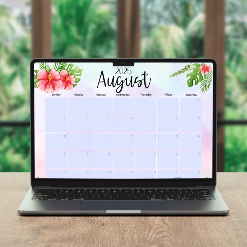 August 2025 Calendar Printable, Tropical Theme Planner, Editable PDF ...