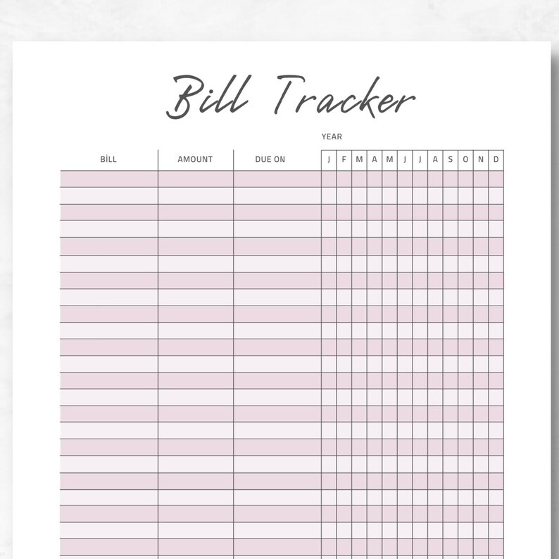 Bill Payment Tracker, Bill Organizer, Bill Log, Bill Tracker, Bill ...