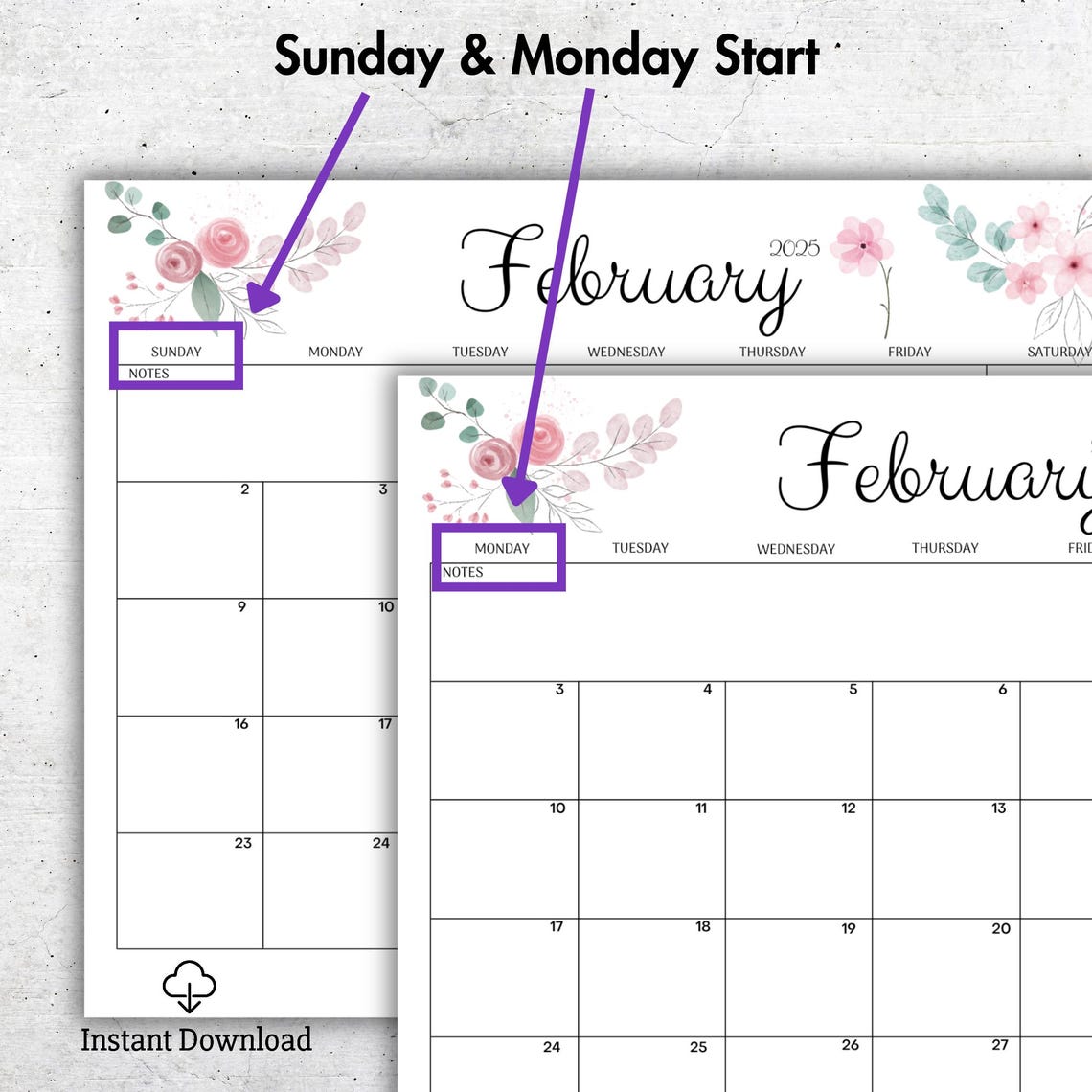 EDITABLE February 2025 Calendar, Flowered Planner, Printable Fillable ...