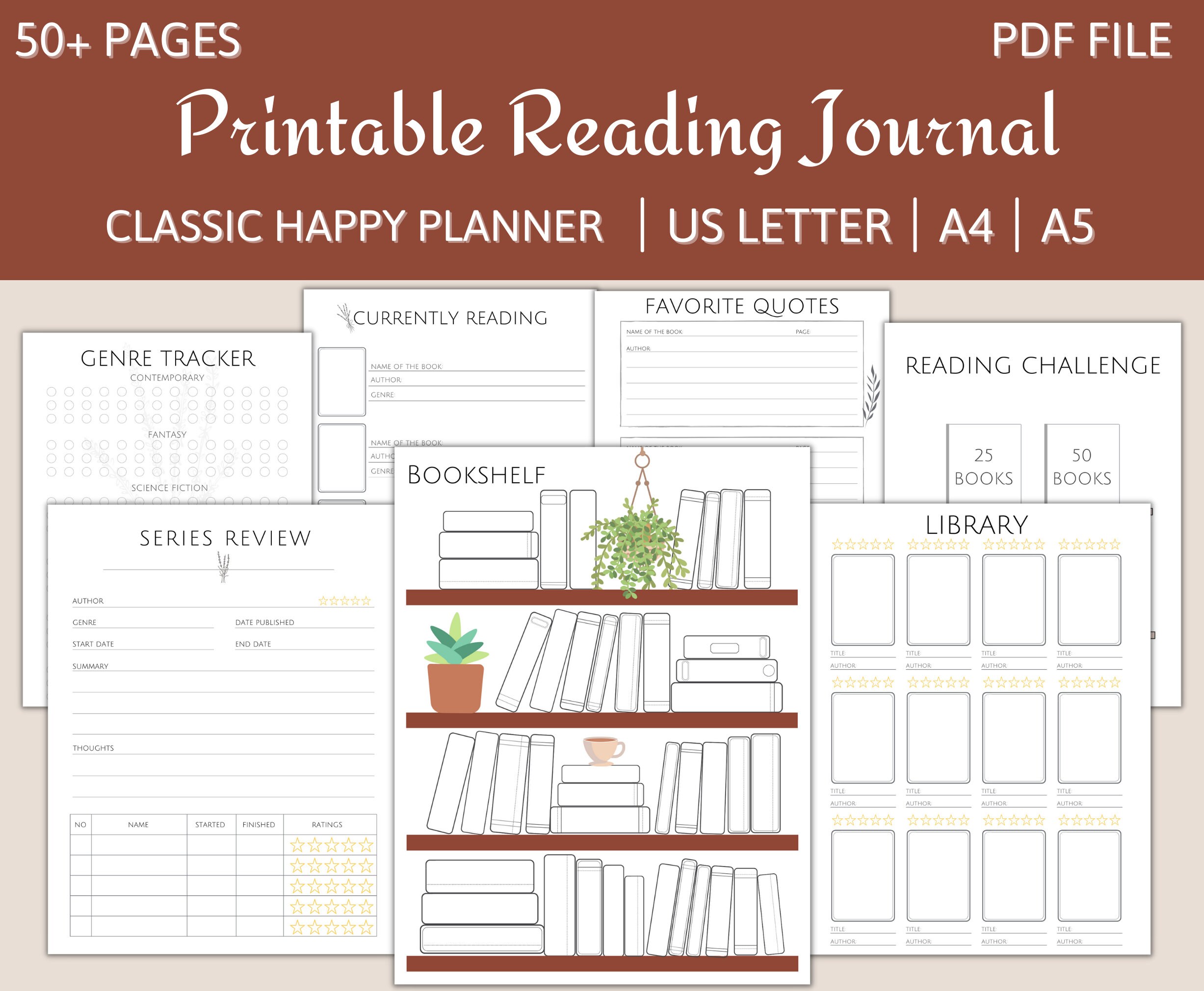 Printable Reading Journal, Bookish Gift, Minimal Reading Planner, Book ...
