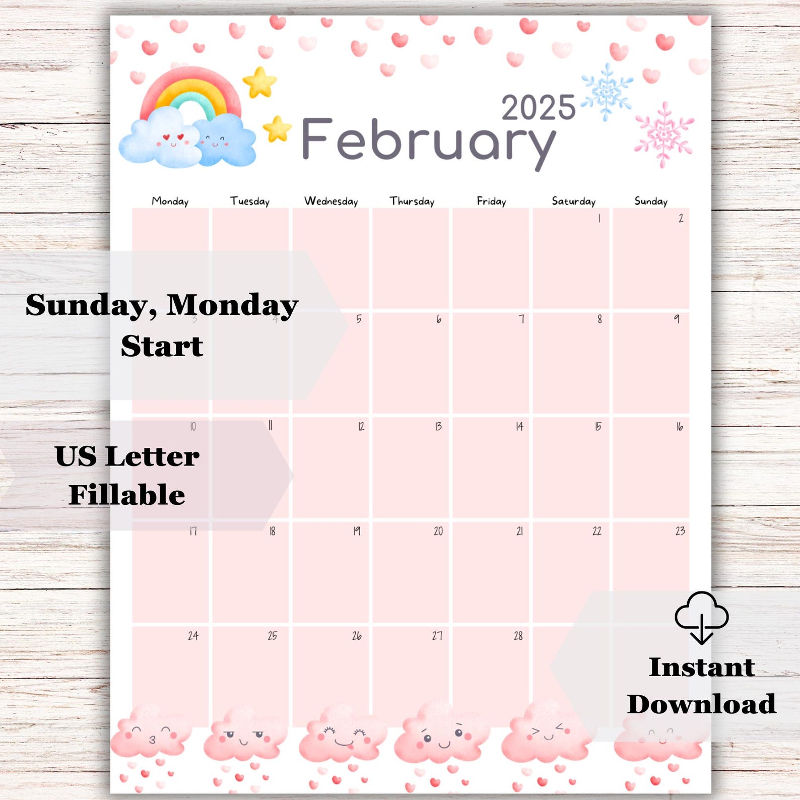 EDITABLE February 2025 Calendar, Printable February Calendar Beautiful ...