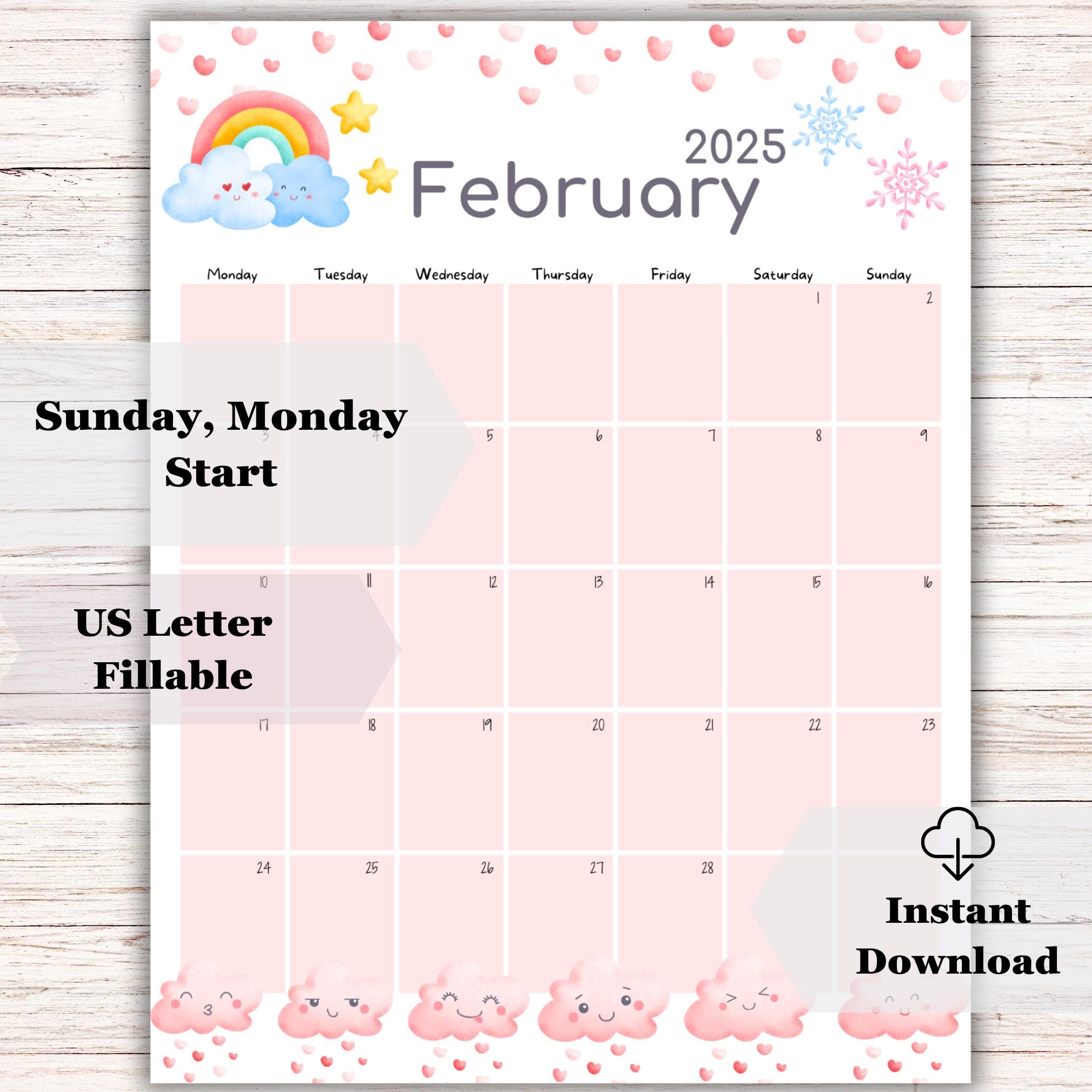 EDITABLE February 2025 Calendar, Printable February Calendar Beautiful ...