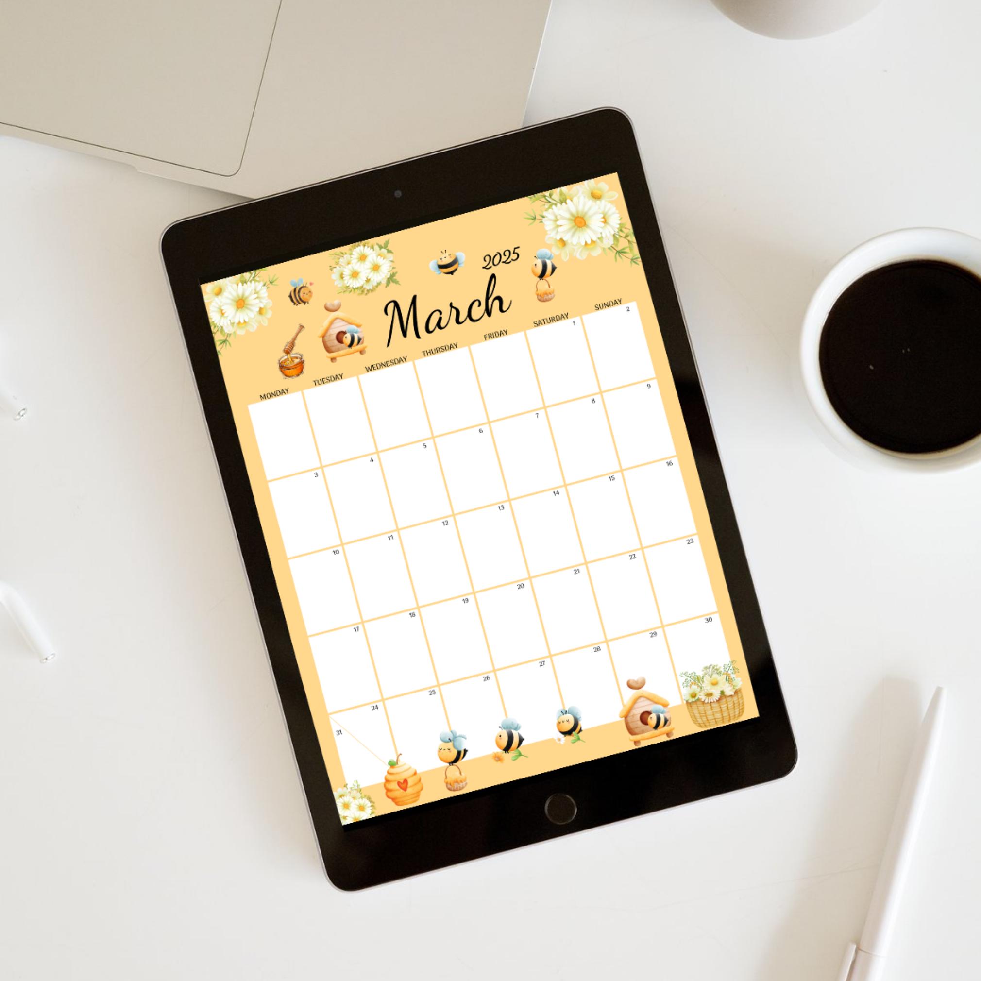 Editable 2025 March Calendar, Printable Monthly Kids School Schedule ...