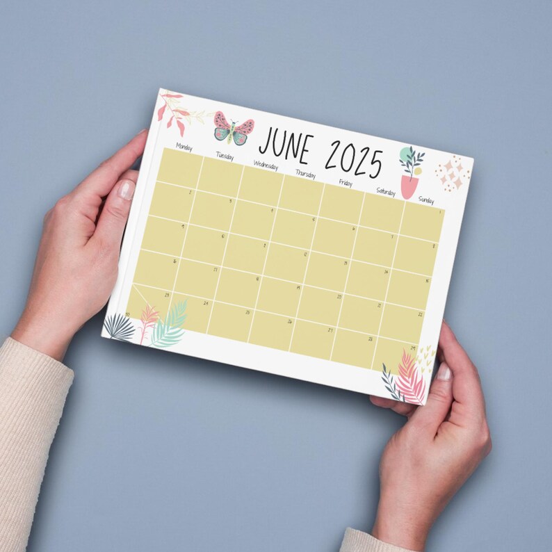 EDITABLE June 2025 Calendar, Beautiful Flowers and Butterfly, Printable ...