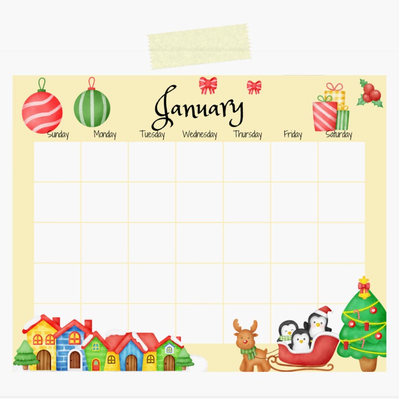 EDITABLE January Calendar, Fillable Calendar, Cute Penguins, Happy New ...
