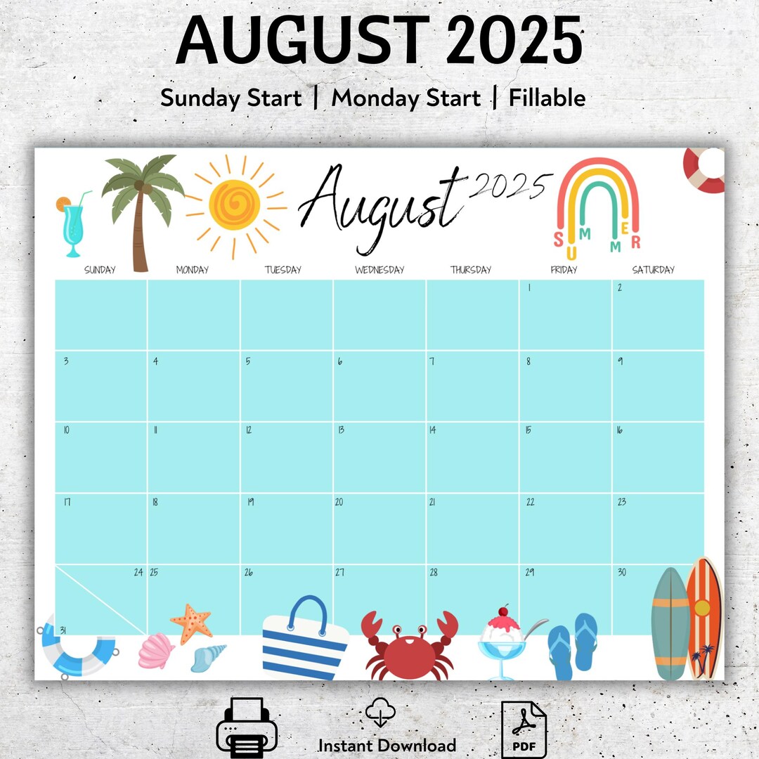 EDITABLE August 2025 Calendar, Printable Vacation Planner, Calendar for ...