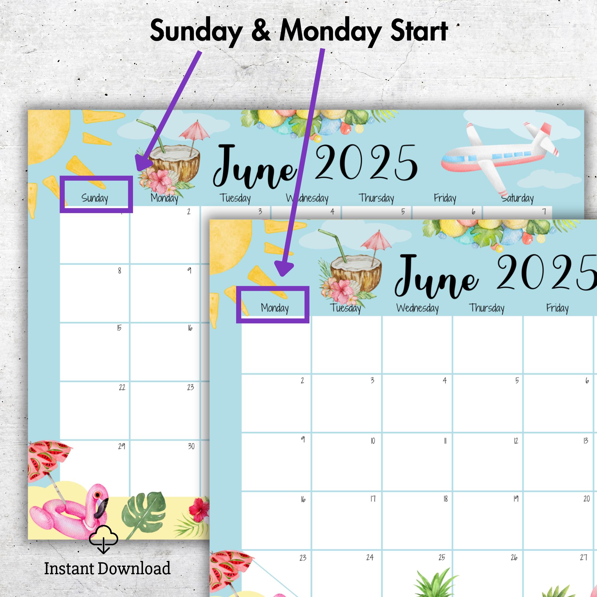 EDITABLE June 2025 Calendar, 2025 Summer Calendar, Fillable June ...