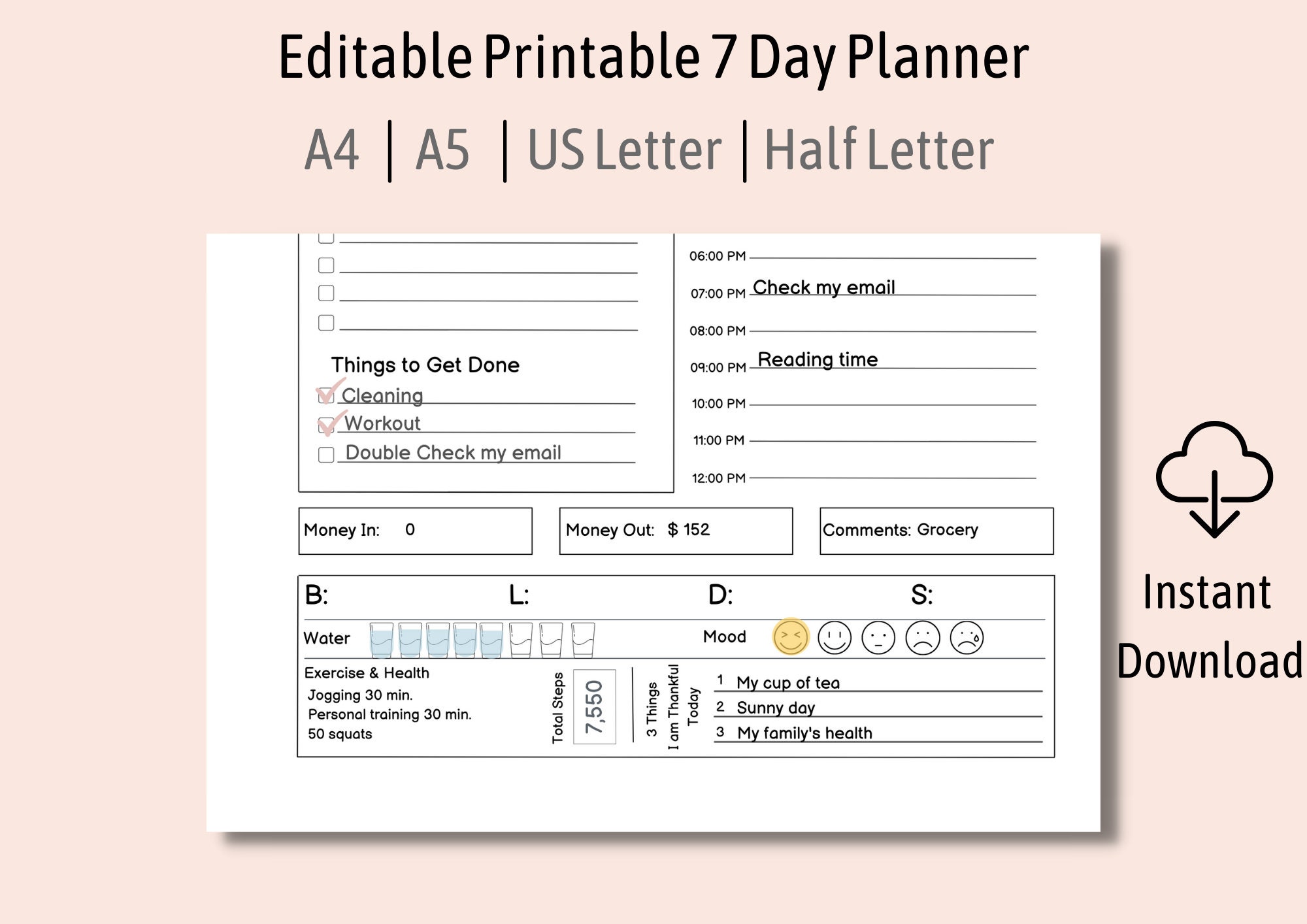 7 Day Planner Work Planner Printable Weekly Planner 365 - Etsy