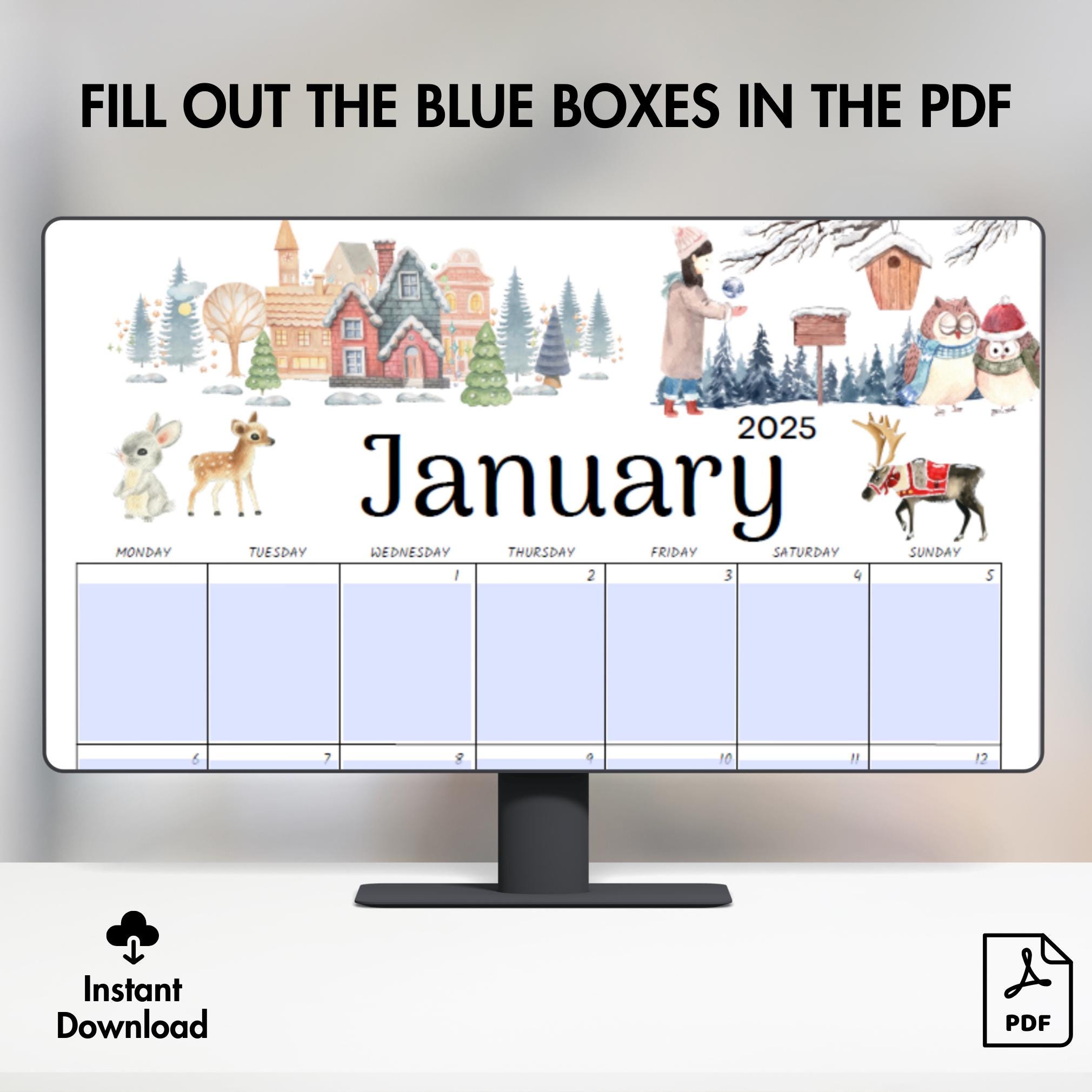 Printable 2025 January Calendar, Editable Monthly Planner, Homeschool ...