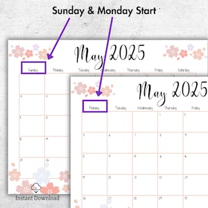 EDITABLE May 2025 Calendar, Colorful Flowers, Beautiful Spring ...