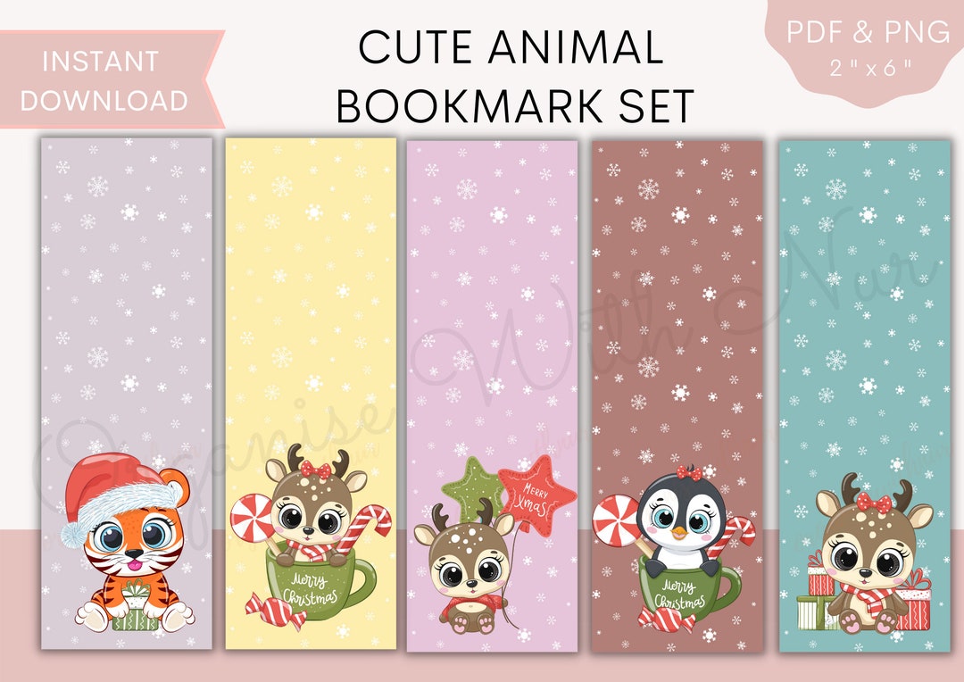 Printable Bookmarks Set Set of 5 Animal Bookmarks Lovely - Etsy