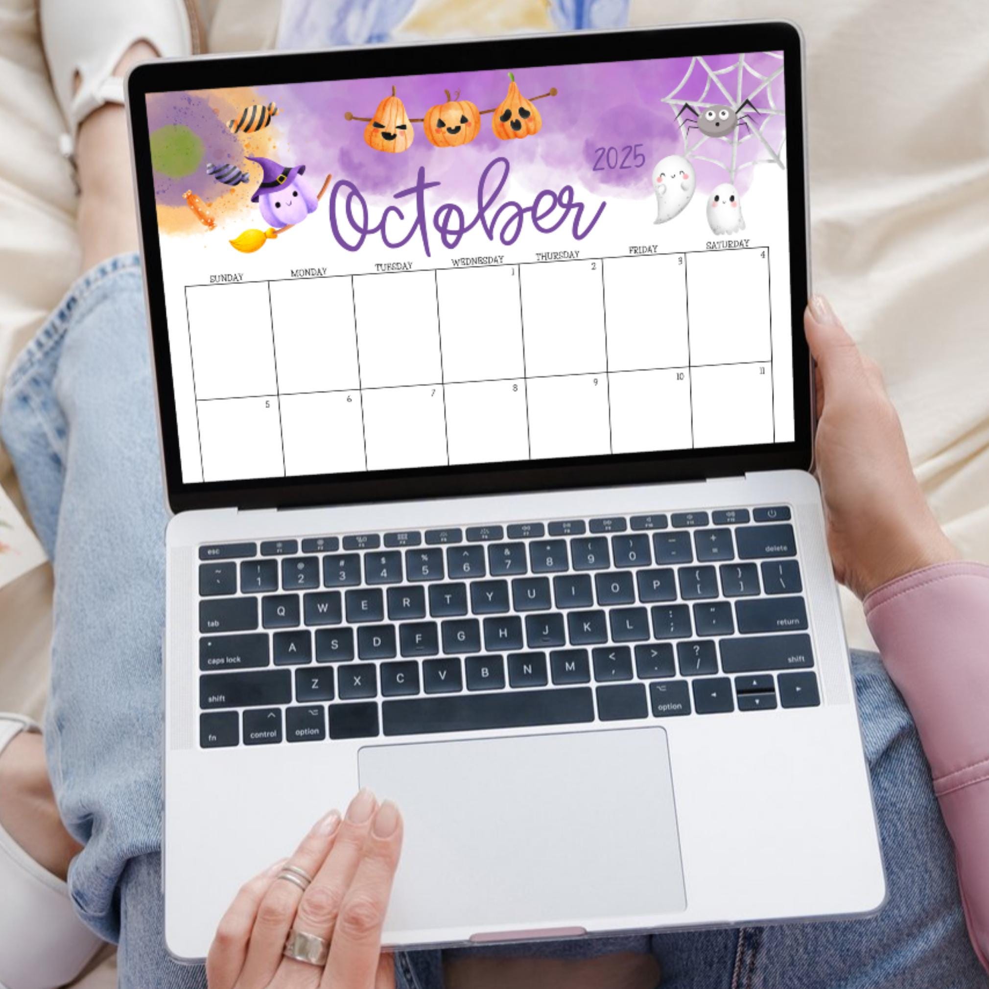 EDITABLE October 2025 Calendar, Happy Halloween, Pretty Ghost, Cute ...