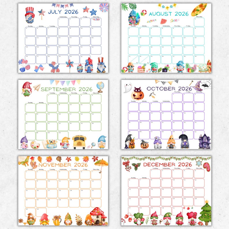 2026 Printable Fillable Gnome Calendar, 12-month Digital Planner ...