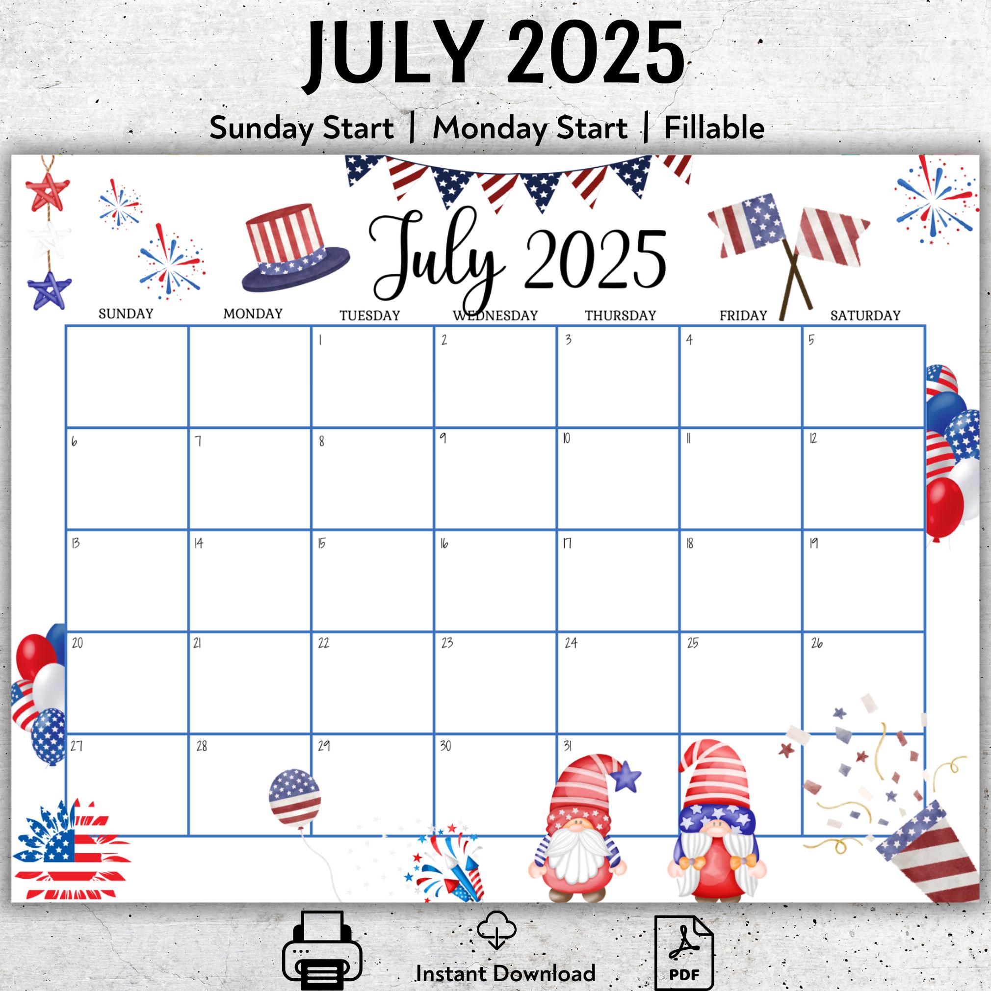 EDITABLE July 2025 Calendar, Monthly Planner, Printable Homeschool ...