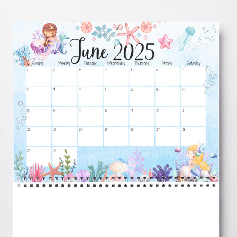 EDITABLE June 2025 Calendar, Wonderful Summer With Cute Sea Creatures ...