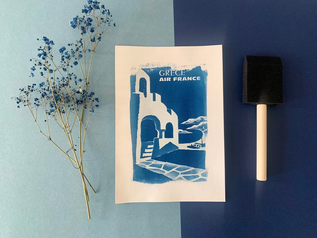 Cyanotype Reproduction Poster greece Air France - Etsy UK