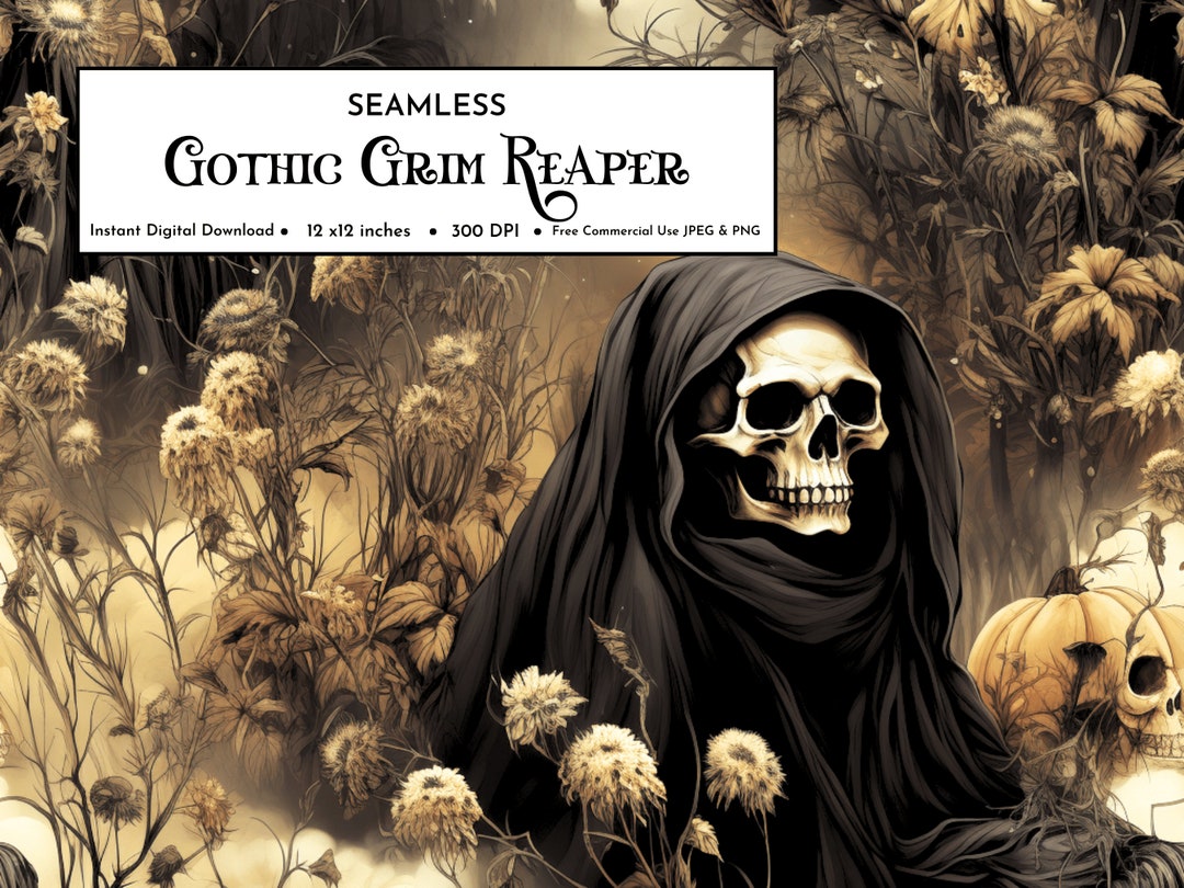 Halloween Grim Reaper Digital Paper | Halloween Fabric Skull Pattern ...