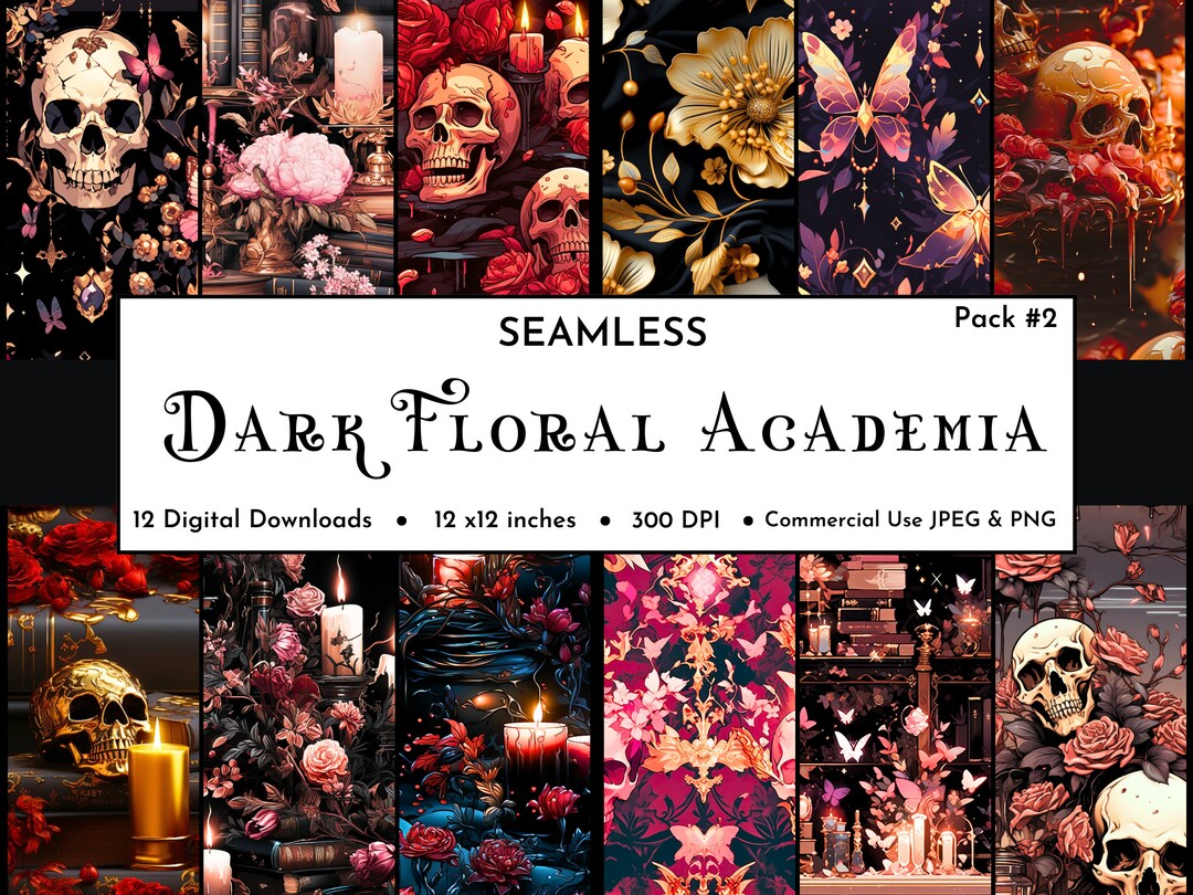 Gothic Skulls Halloween Floral Digital Paper Pack | Halloween Seamless ...