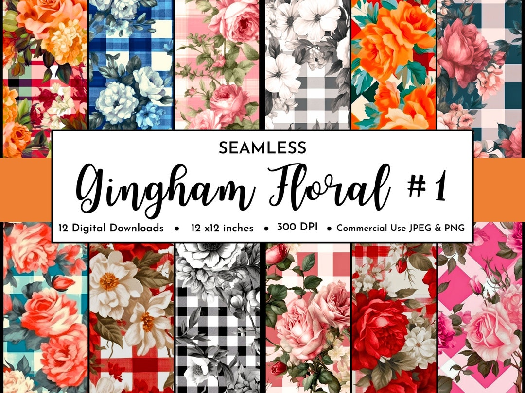 Gingham Floral Digital Paper Pack: Buffalo Plaid Rose (digital Download ...